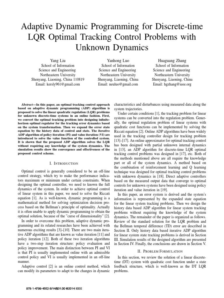 Adaptive DP For Discrete Time LQR Optimal Tracking Control Problems ...