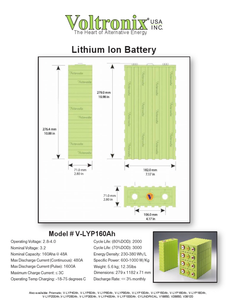 Voltronix V-LYP160Ah Battery Specs | PDF | Computers