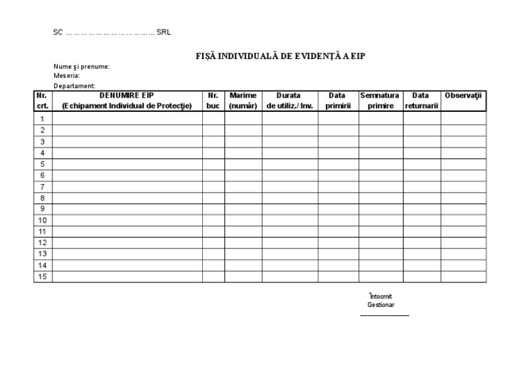 Fisa de Evidenta EIP | PDF