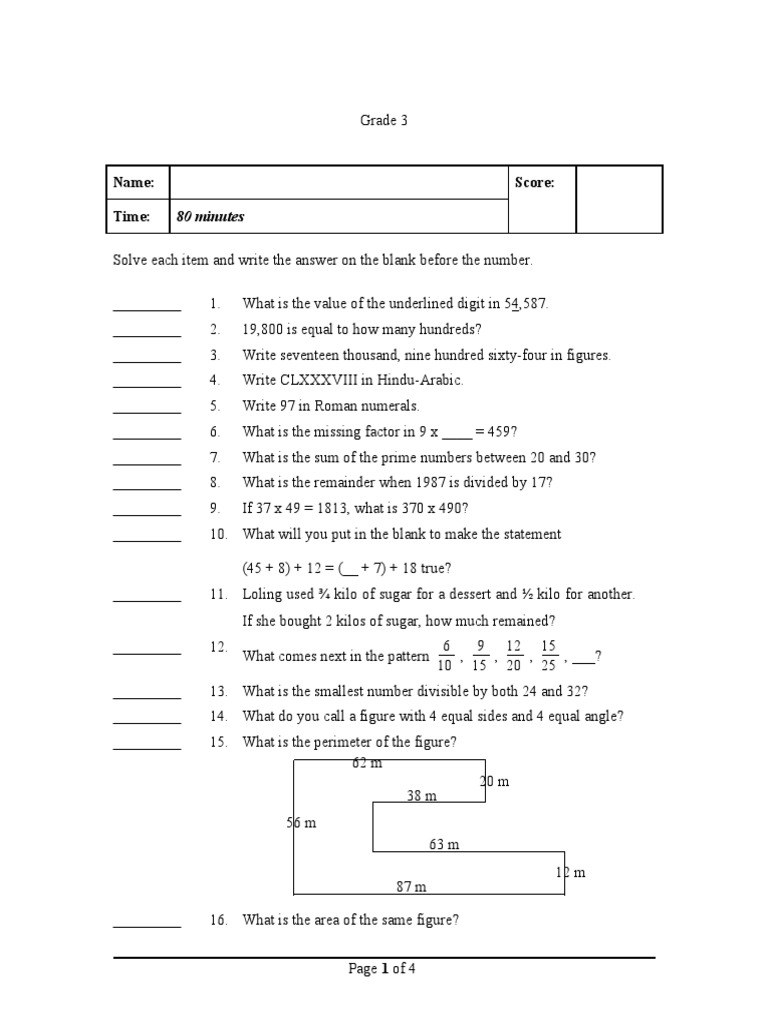 Grade 3 MTAP Elimination - 2006 - Answer Key | PDF | Numbers | Teaching ...