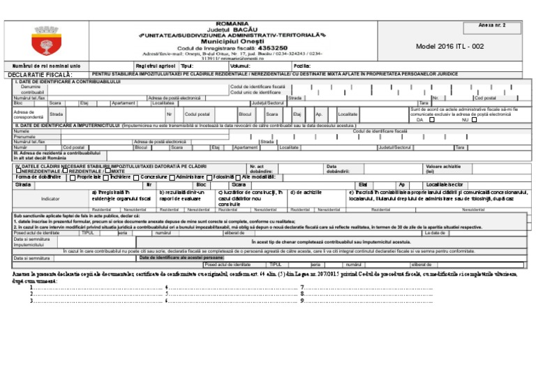 ITL 002 Declaratia Pentru Stabilirea Impozitului Taxei Pe Cladirile ...