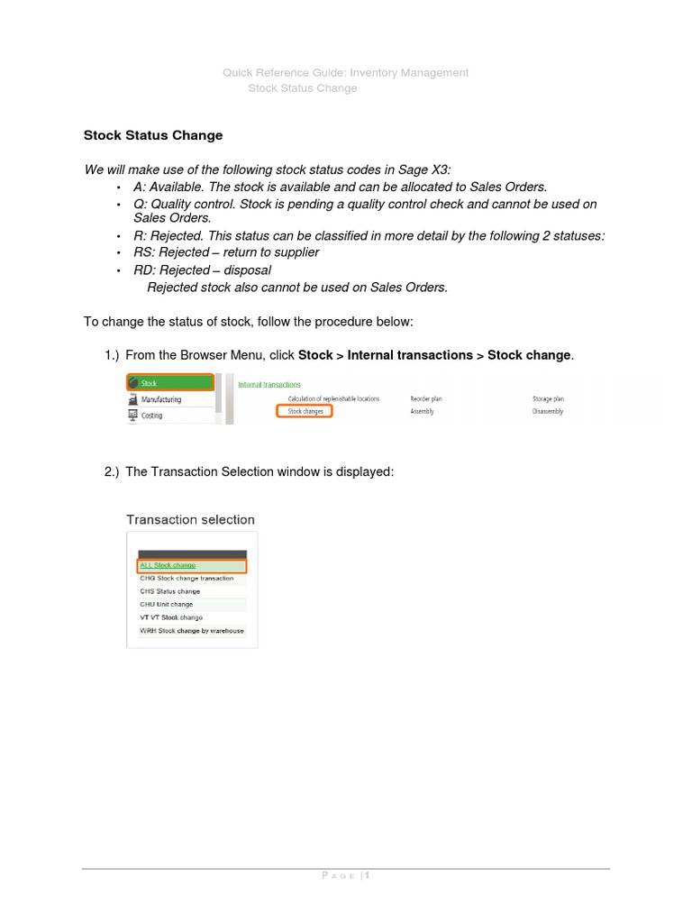 Stock Status Change: We Will Make Use of The Following Stock Status ...