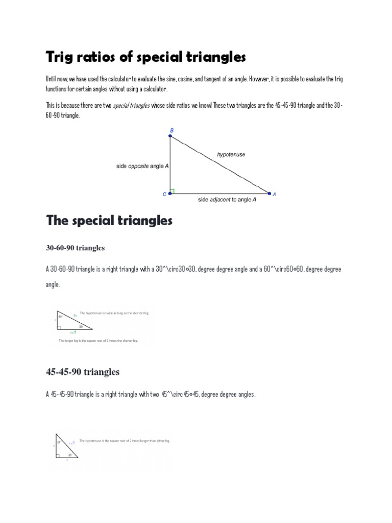 Trig Ratios of Special Triangles | PDF
