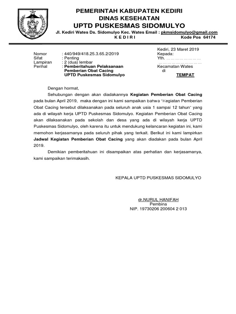 Surat Pemberitahuan Cacing | PDF | Ilmu Sosial