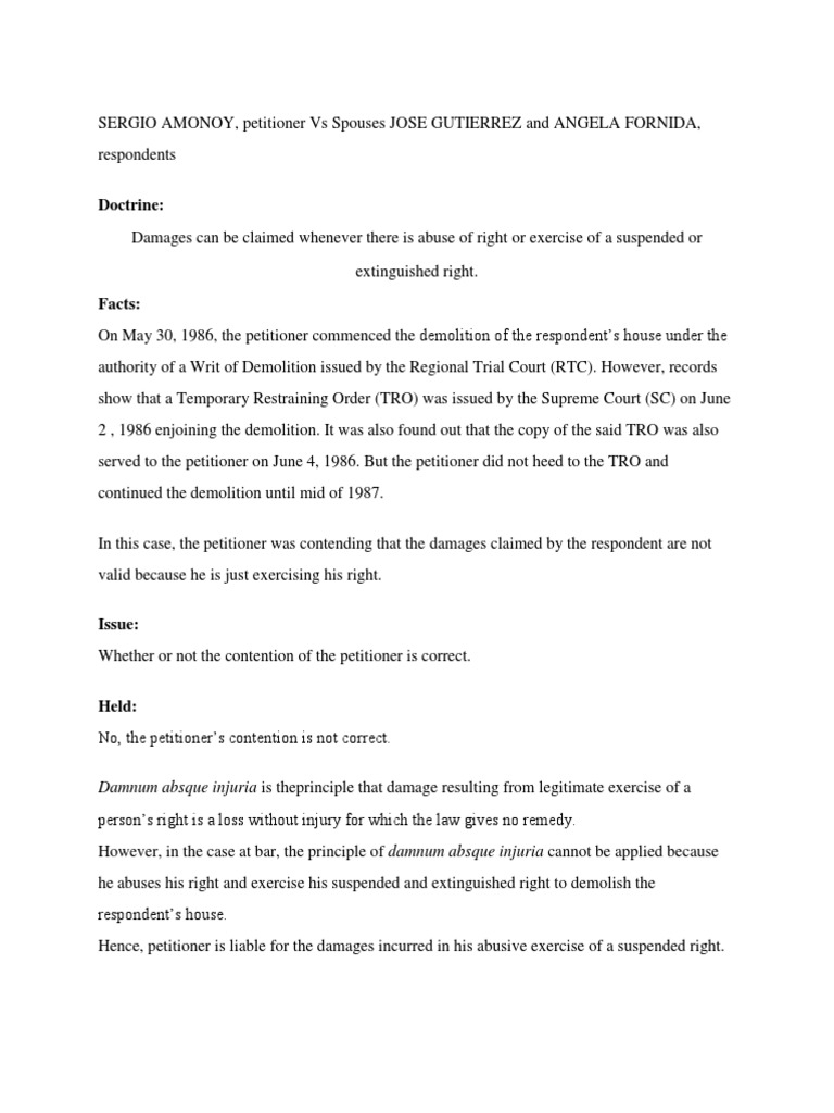 Ignoring a Court Order: Petitioner Liable for Damages from Demolishing ...