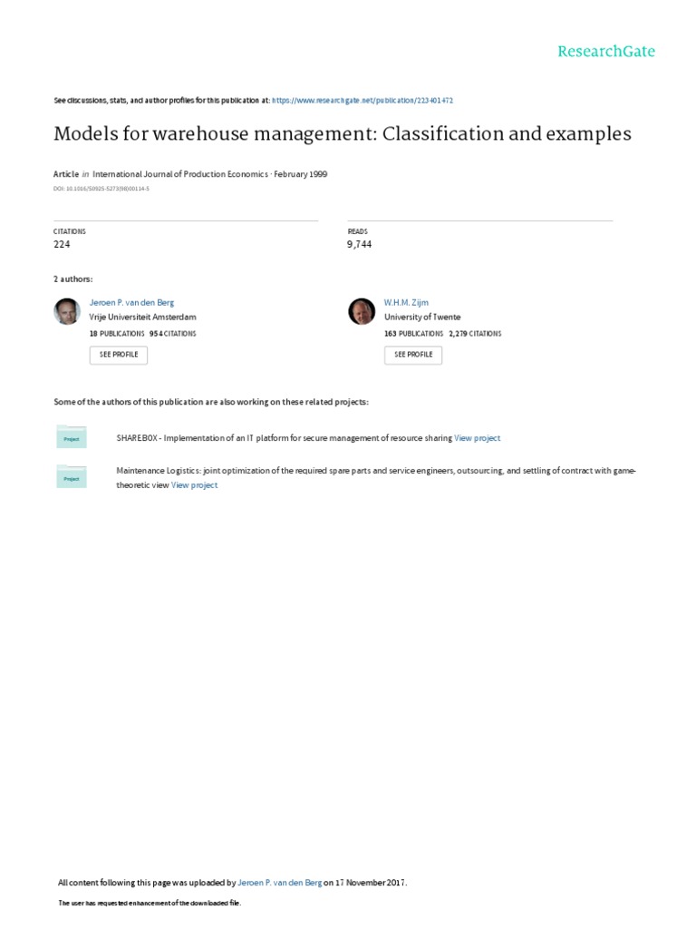 Models For Warehouse Management Classification | PDF | Warehouse ...