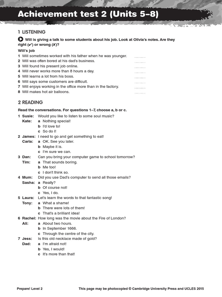 Prepare Level 2 Archivementest 5-8 | PDF