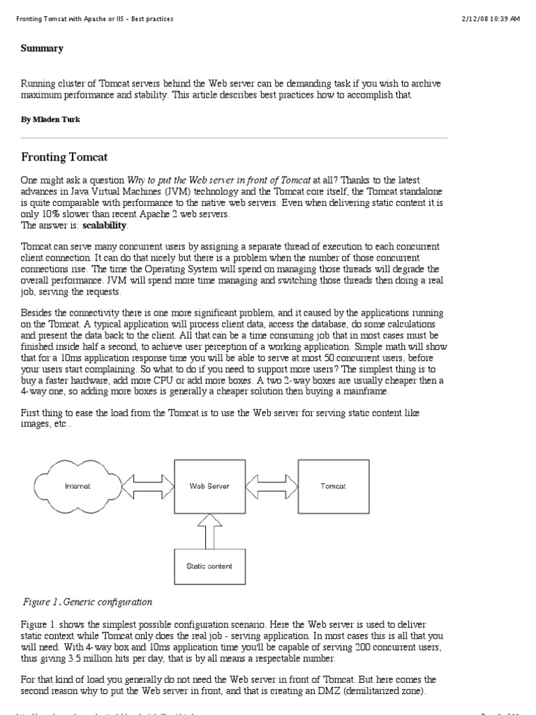 Fronting Tomcat With Apache or IIS - Best Practices | PDF | Load Balancing (Computing) | Web Server