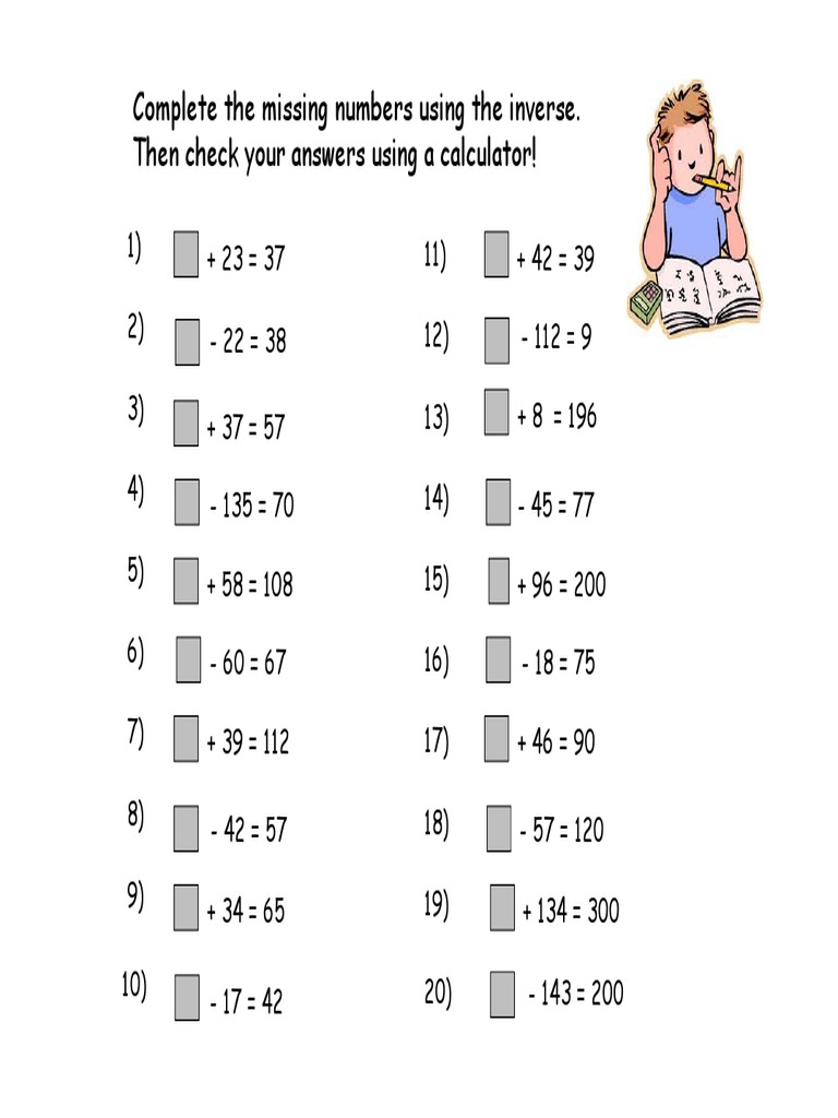 Complete Missing Numbers with Inverse | PDF