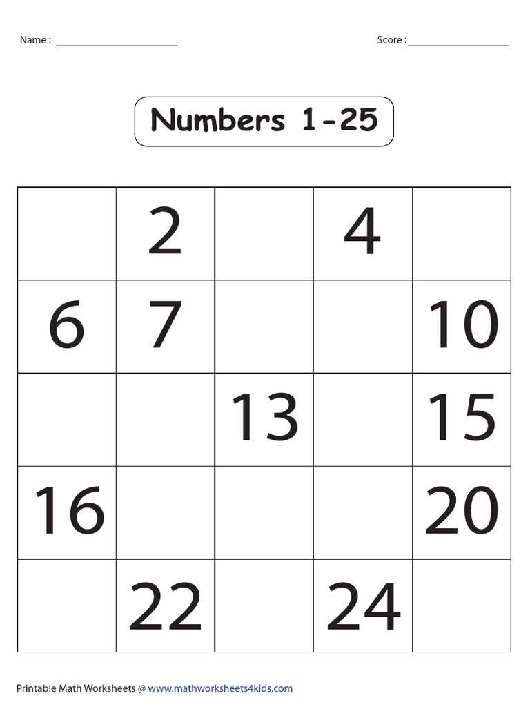 Printable Numbers 1-25 Worksheets | PDF
