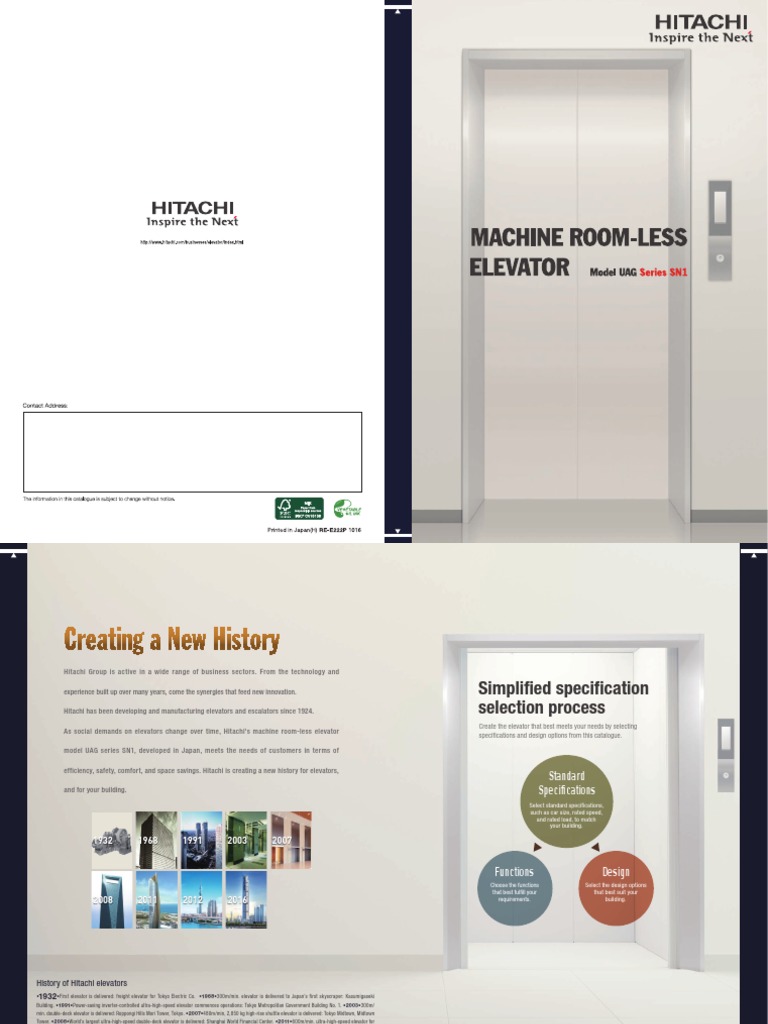 Hitachi Elevator Specifications Guide | PDF | Lighting | Elevator