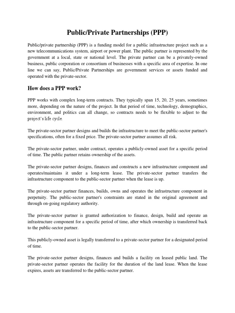 Public/Private Partnerships (PPP) : How Does A PPP Work? | PDF | Public ...