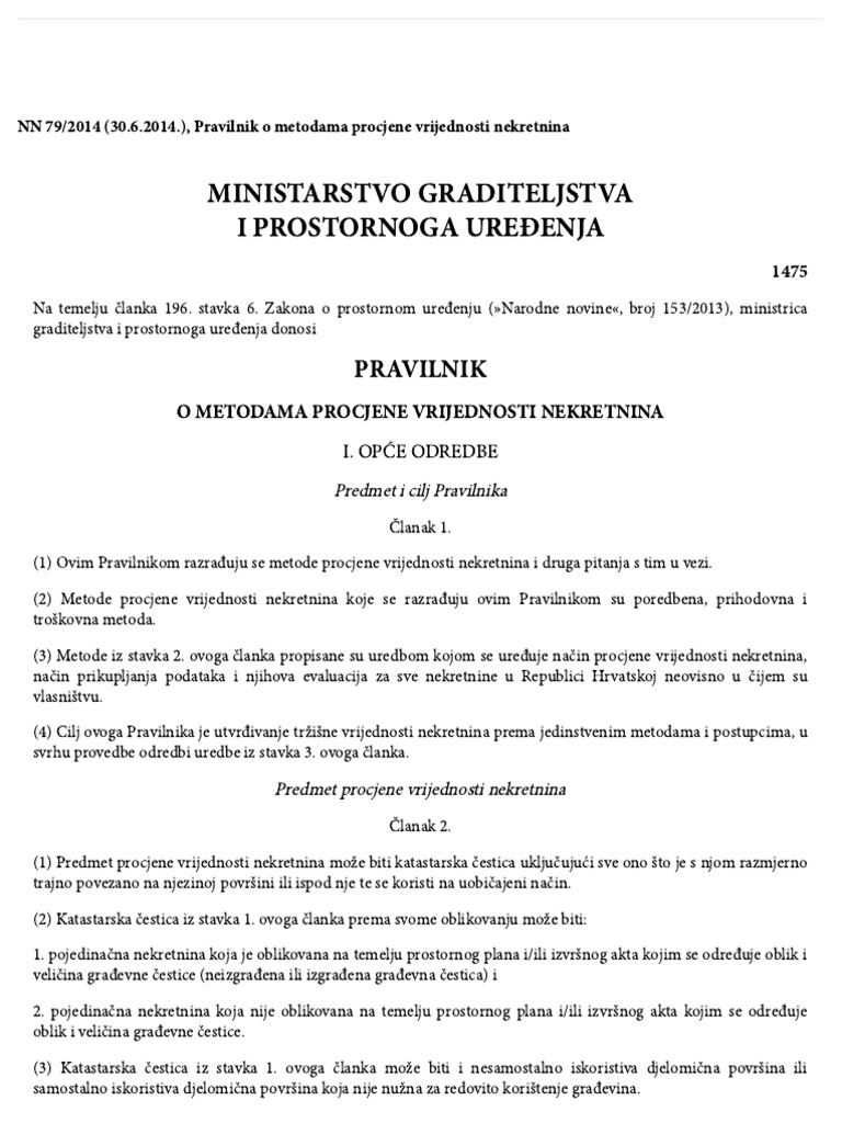 Pravilnik o Metodama Procjene Vrijednosti Nekretnina | PDF