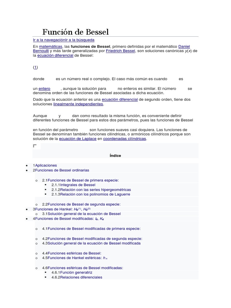 Función de Bessel | PDF | Ecuaciones | Objetos matemáticos