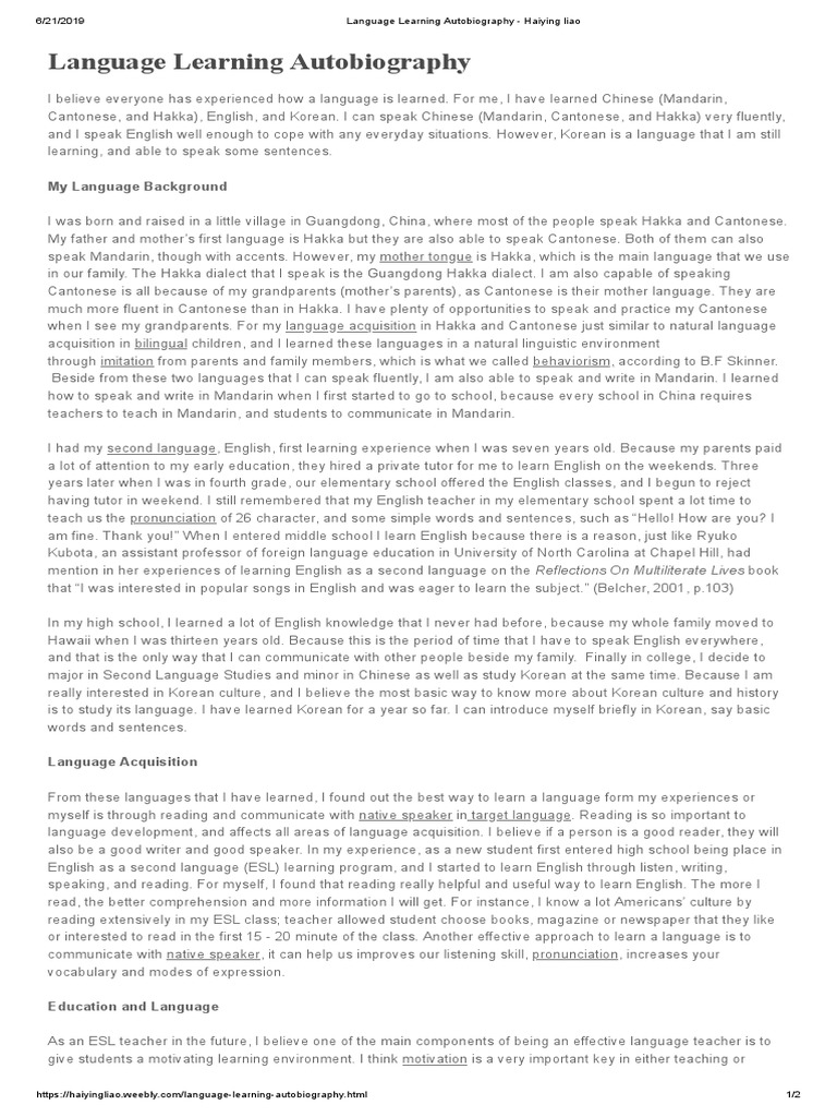Language Learning Autobiography - Haiying Liao PDF | PDF | English As A ...