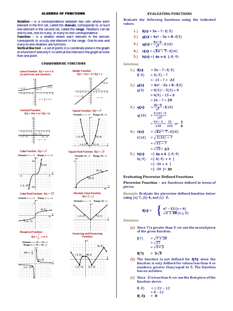 g11 - Algebra of Functions | PDF | Function (Mathematics ...