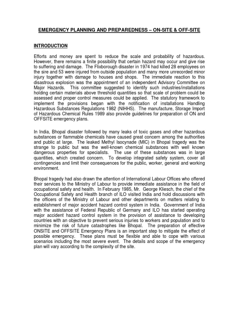 Emergency Planning and Preparedness - On-Site & Off-Site | PDF ...