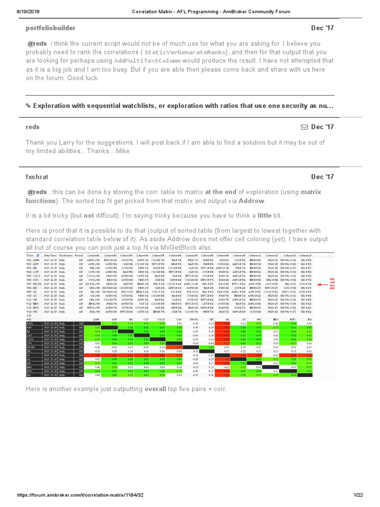 Correlation Matrix - AFL Programming - AmiBroker Community Forum | PDF | Matrix (Mathematics ...