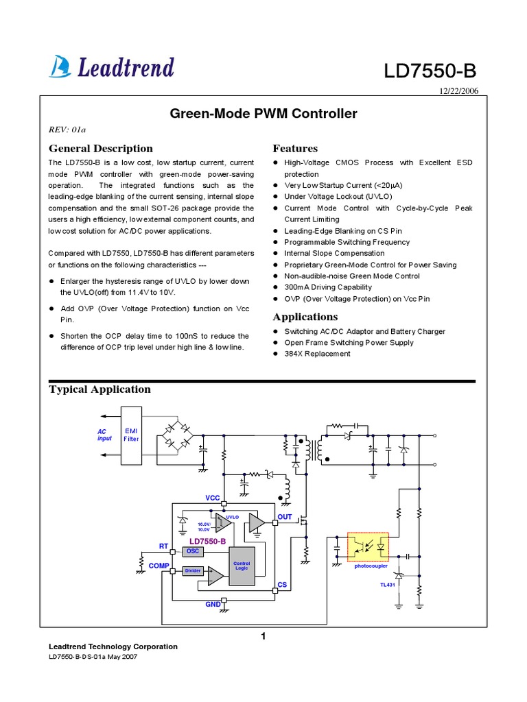 LD7550B-PWM 6pin | PDF | Mosfet | Electronic Circuits