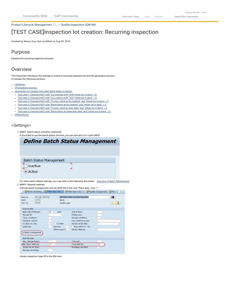 Recurring Inspection Lot Creation Guide | PDF | Data Management ...