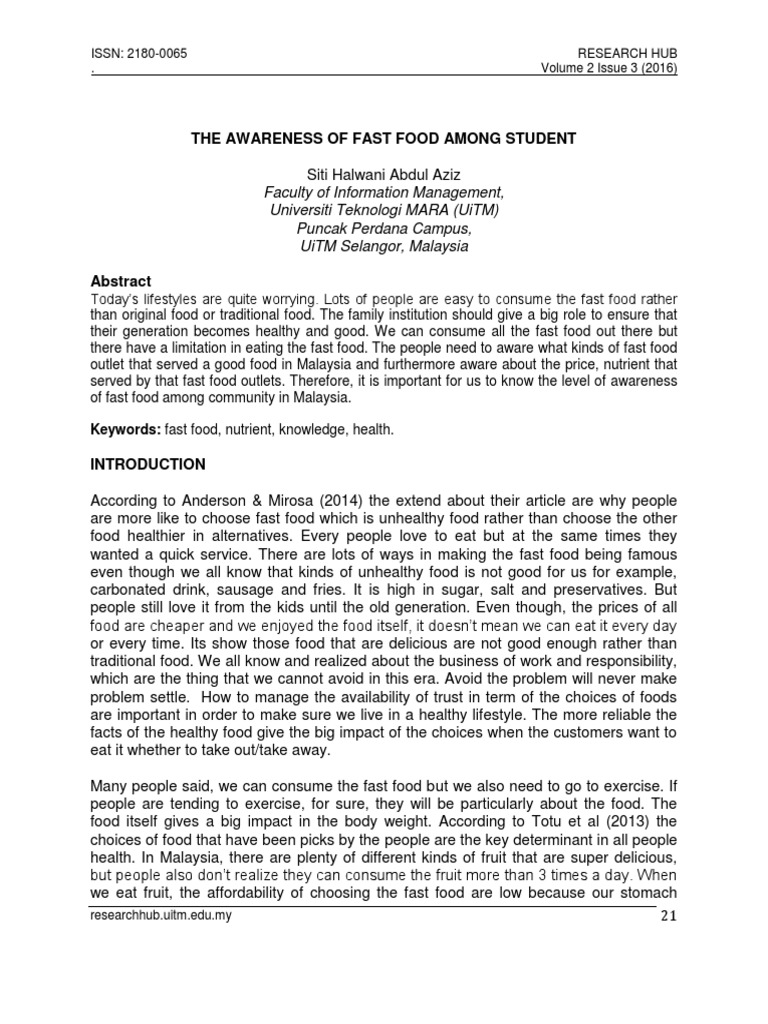 The Awareness of Fast Food Among Student | PDF | Fast Food Restaurants ...