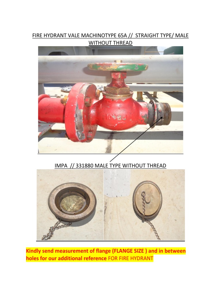 Fire Hydrant Vale Machinotype 65A // Straight Type/ Male Without Thread ...