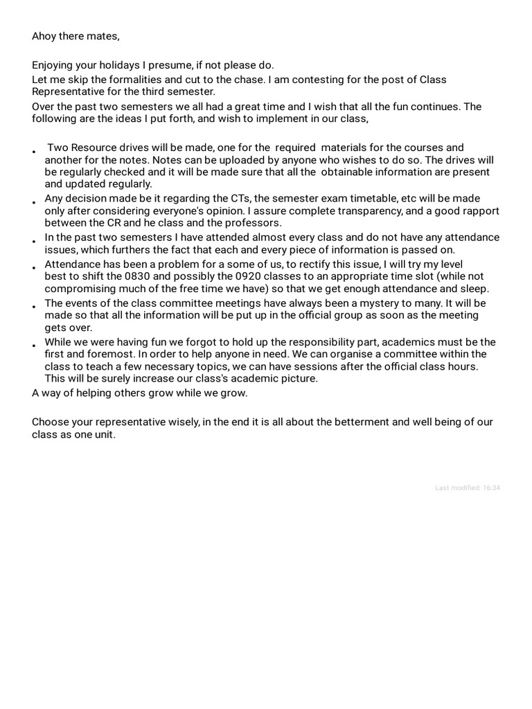 Class Representative Election Platform | PDF