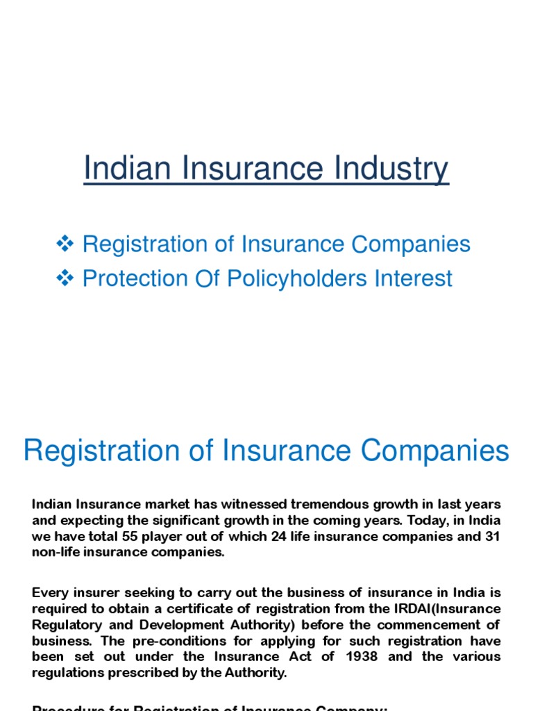 Indian Insurance Industry: Registration of Insurance Companies ...