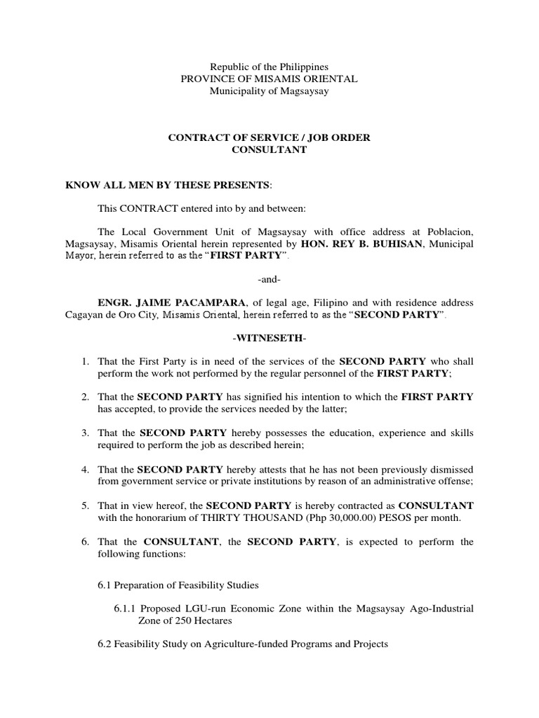 Contract of Service Template (LGU) | PDF | Employment | Common Law
