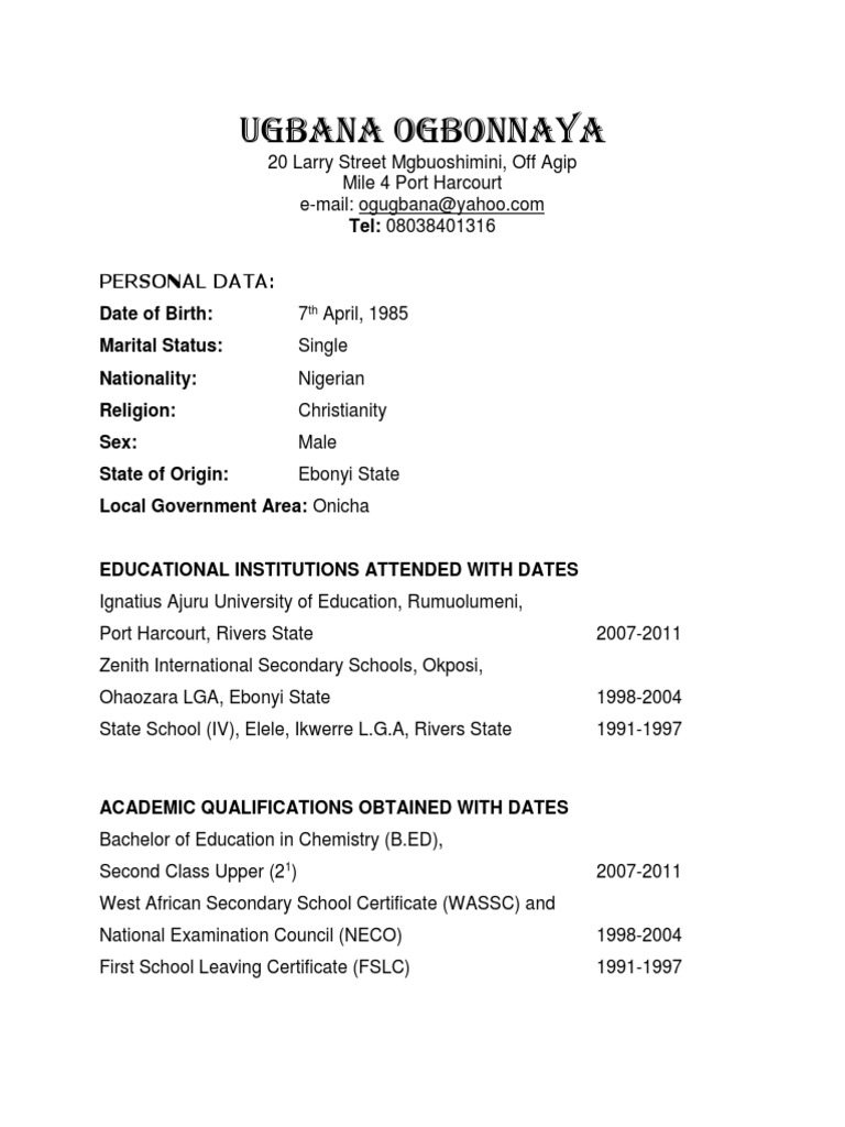 Ugbana CV | PDF