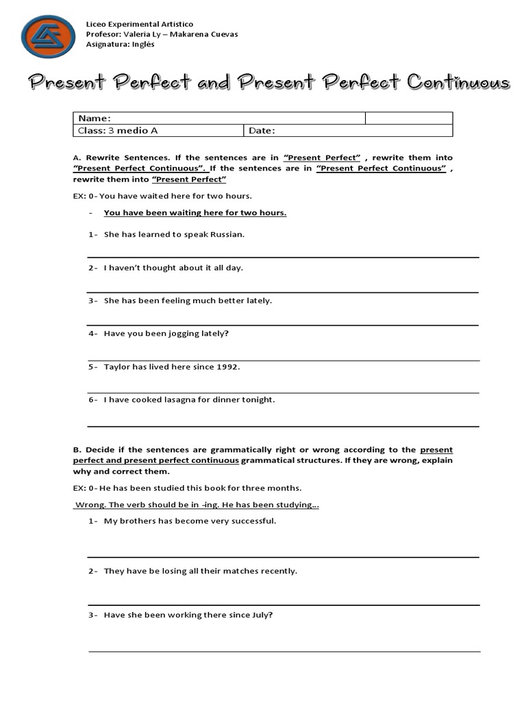 Handout Present Perfect and Continuous | PDF