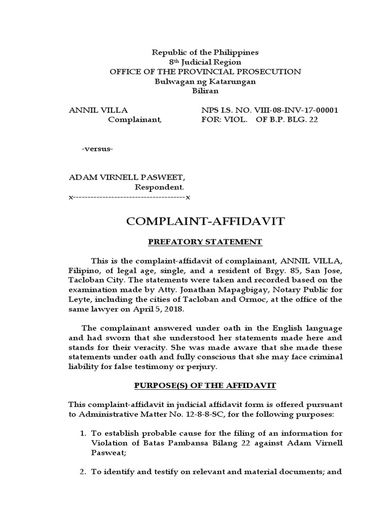Complaint-Affidavit: Prefatory Statement | PDF | Perjury | Affidavit
