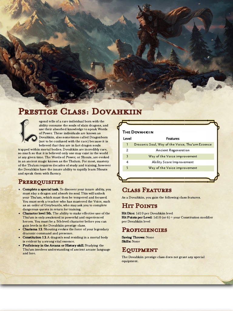 Prestige Class - Dovahkiin - GM Binder | PDF | Dungeons & Dragons | Leisure