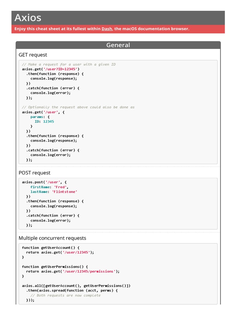 Axios Cheat Sheet - Kapeli | PDF | Hypertext Transfer Protocol | Computer Data