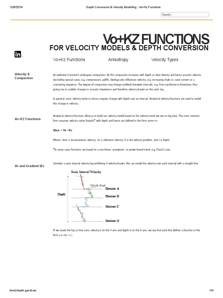 Depth Conversion & Velocity Modelling - Vo+Kz Functions | PDF | Velocity | Http Cookie