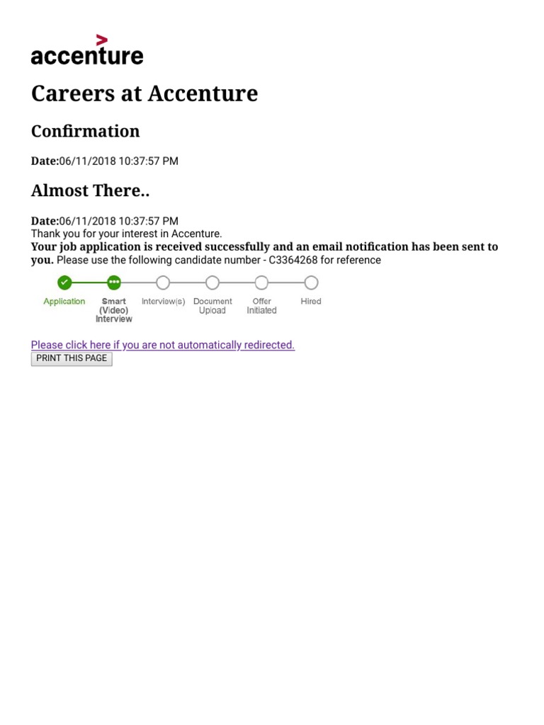 Careers at Accenture: Confirmation | PDF