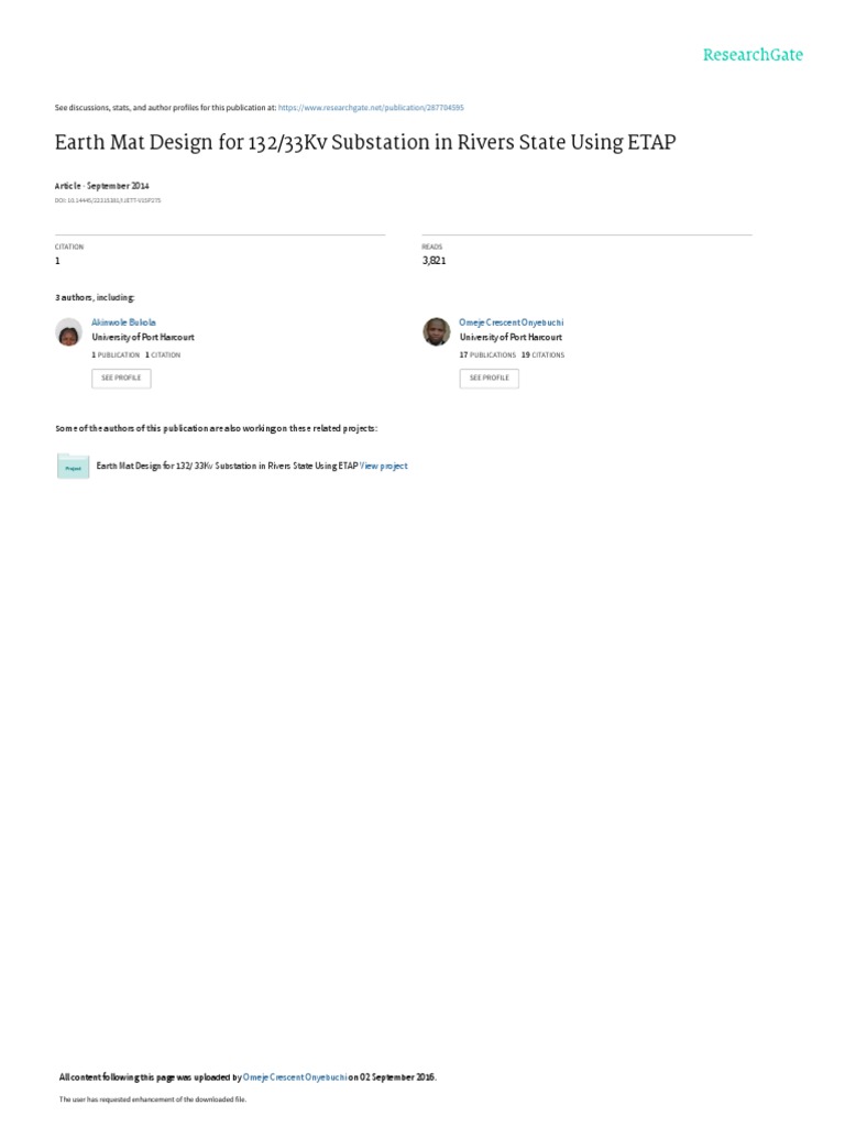 Earth Mat Design For 132/33Kv Substation in Rivers State Using ETAP ...