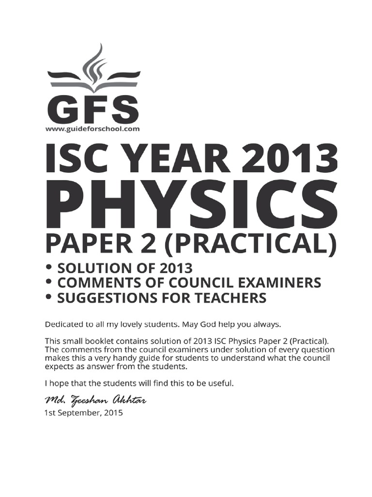 ISC Physics Practical Paper 2 2013 Solved Paper | PDF | Lens (Optics ...