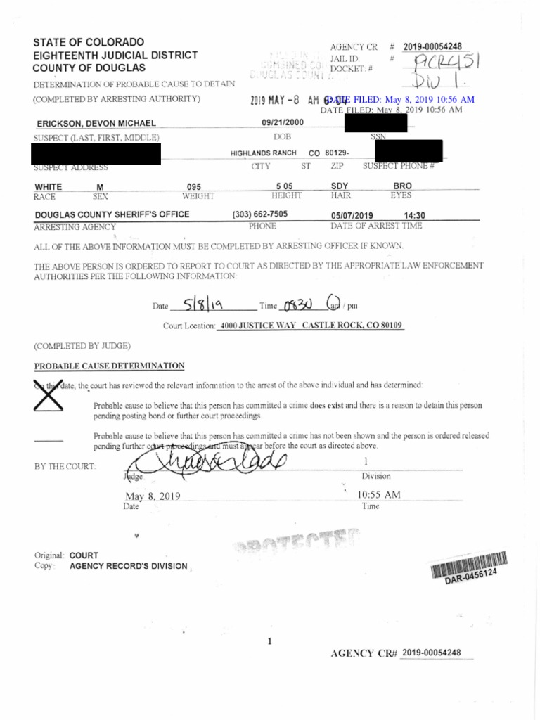 Devon Erickson Arrest Affidavit | PDF