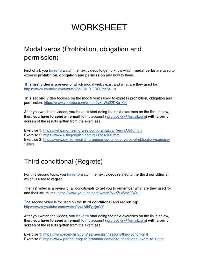 Worksheet: Modal Verbs (Prohibition, Obligation and Permission) | PDF