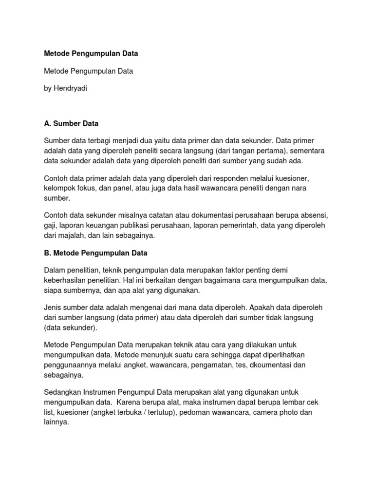 Pengumpulan Data Penelitian Pdf Karier Perkembangan