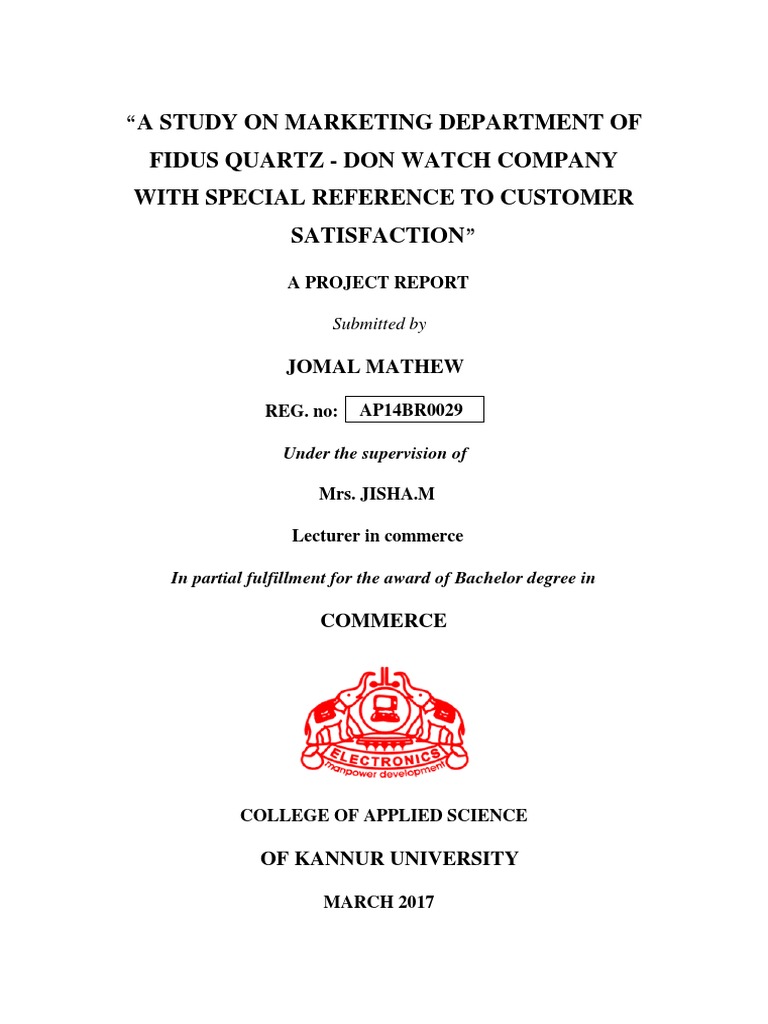 A Study On Marketing Department of Fidus Quartz Watch Company With ...