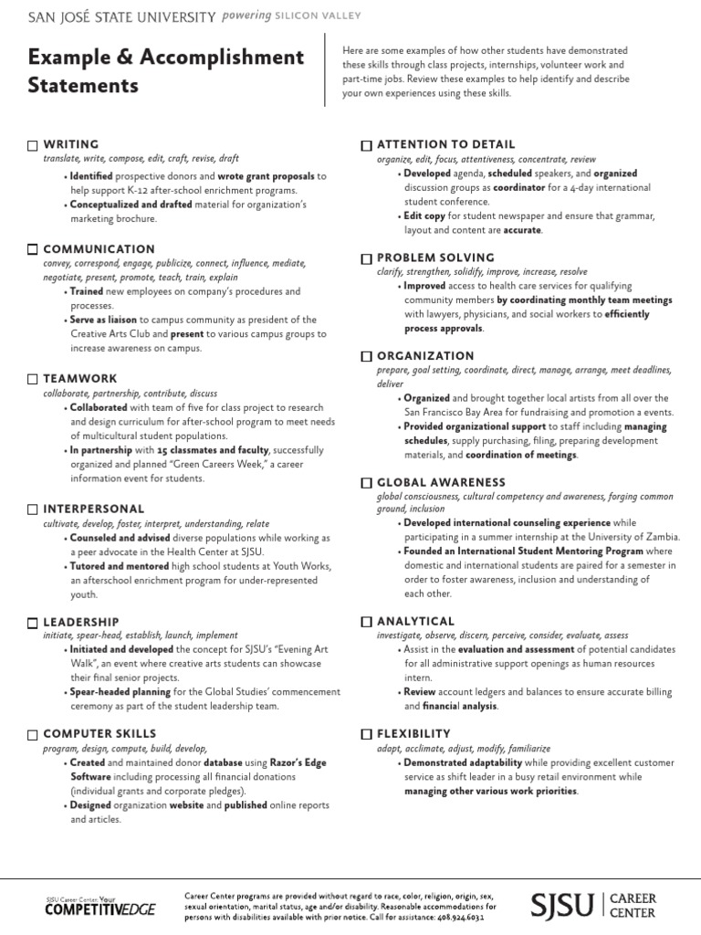 Example & Accomplishment Statements: Writing Attention To Detail | PDF ...