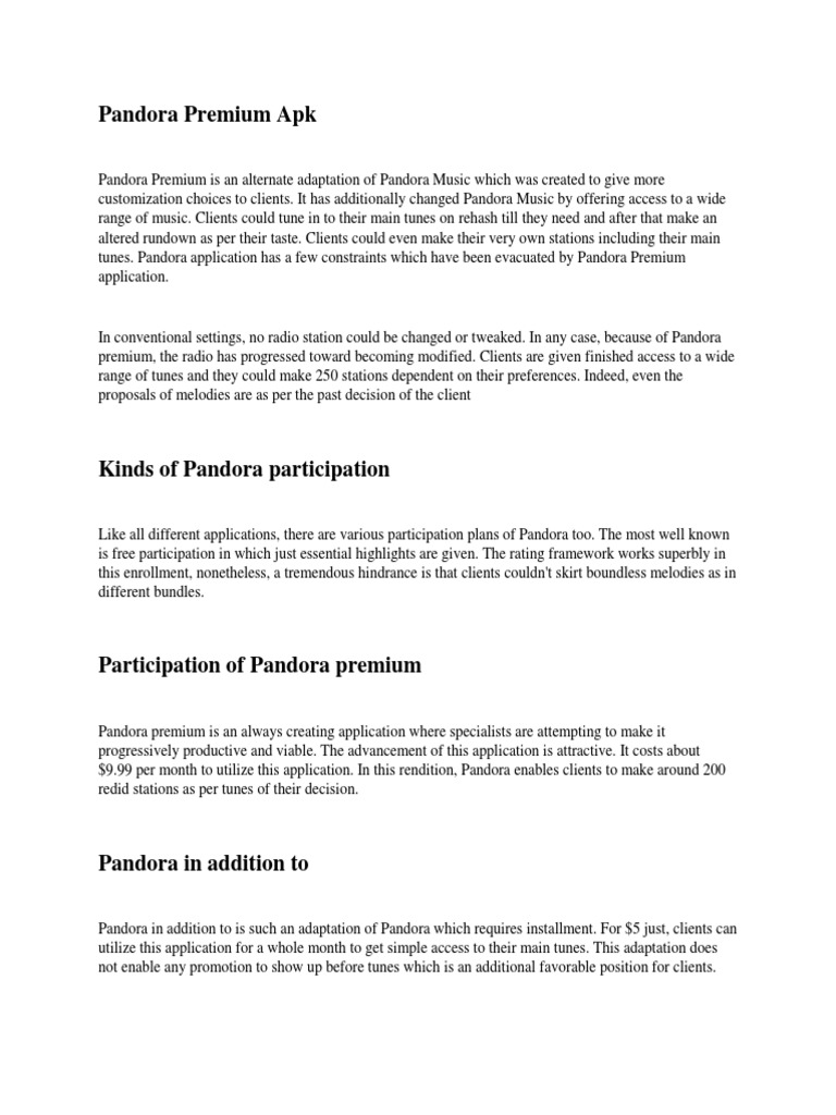 Pandora Premium Apk | PDF | Application Software | Software