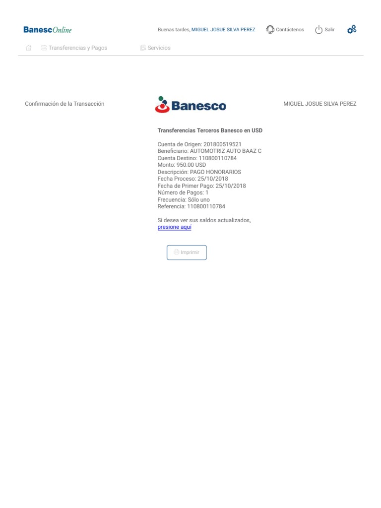 Banesco Panamá, Sistema de Banca Por Internet | PDF