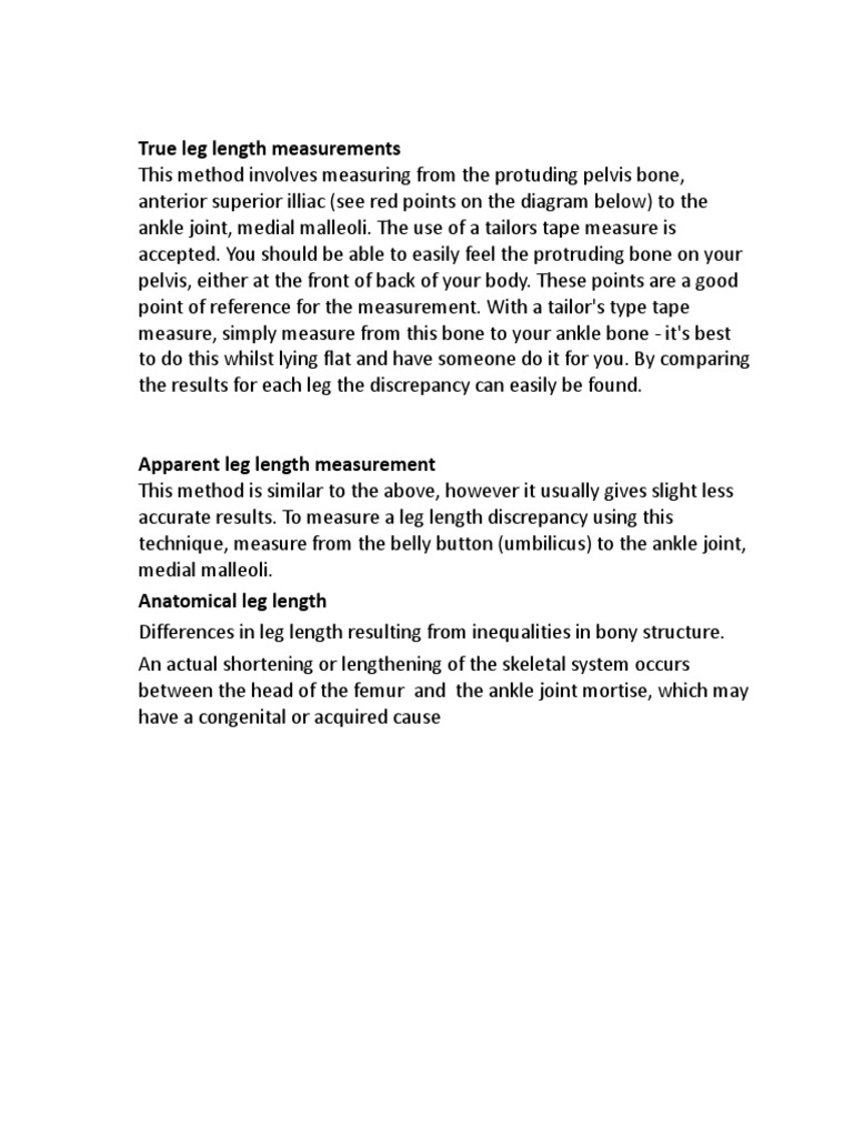 True Leg Length Measurements | PDF