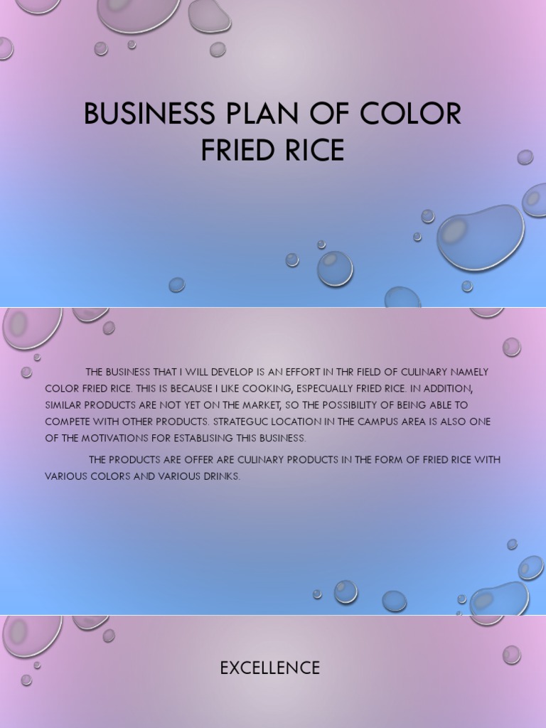 Unique Color Fried Rice Business Plan | PDF | Cooking, Food & Wine