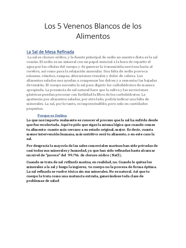 Los 5 Venenos Blancos de Los Alimentos | PDF | Leche | Cereales