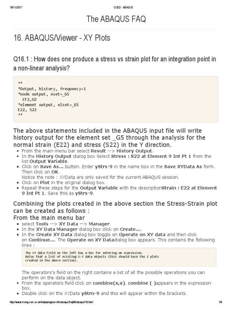 The Abaqus Faq 16 Abaqusviewer Xy Plots Pdf Computer Programming Computing