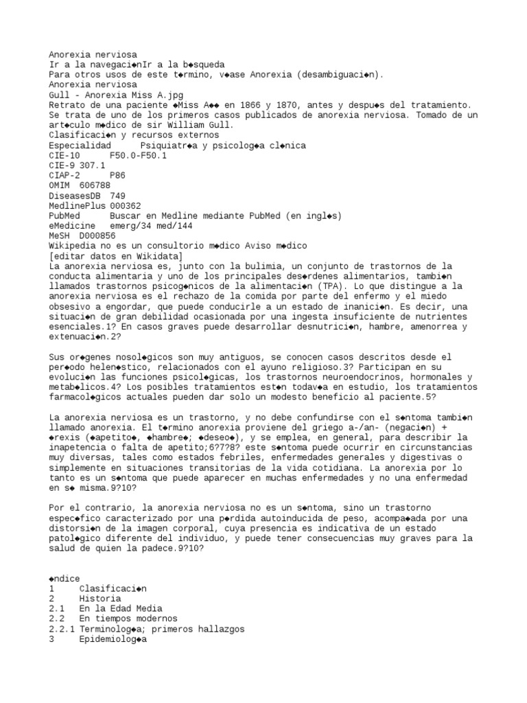 Anorexia Wikipedia | PDF | Anorexia nerviosa | Desorden alimenticio